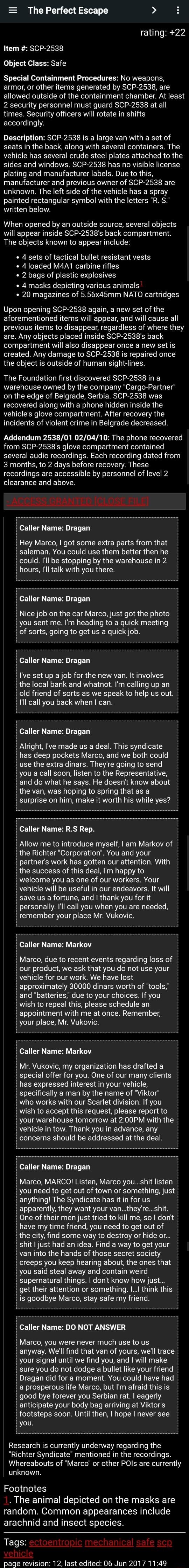 Object Class: Safe Special Containment Procedures: No weapons, armor ...