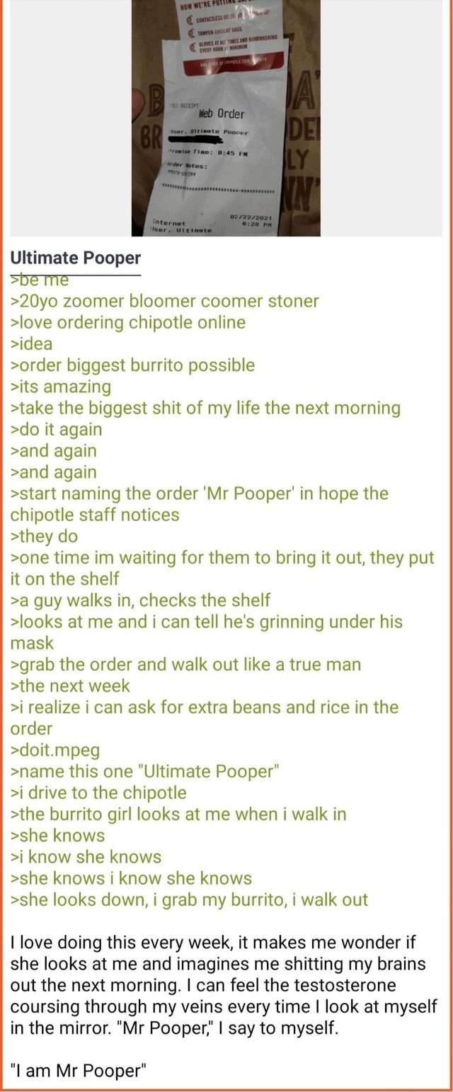 Ultimate Pooper me Order >20yo zoomer bloomer coomer stoner >love ...