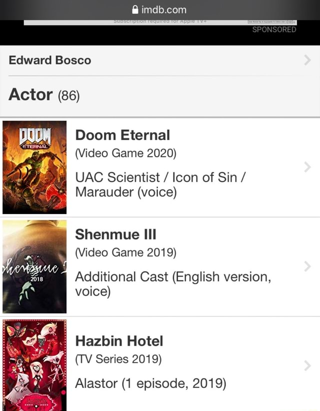 Edward Bosco Actor (86) Doom Eternal (Video Game 2020) RH UAC Scientist ...