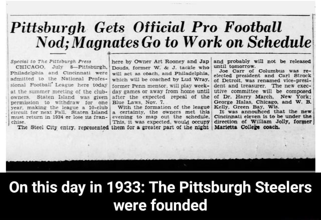 On this day in 1933: The Pittsburgh Steelers were founded - iFunny