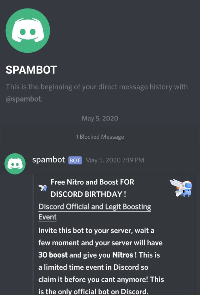SPAMBOT 1 Blocked Message spambot Free Nitro and Boost FOR DISCORD ...