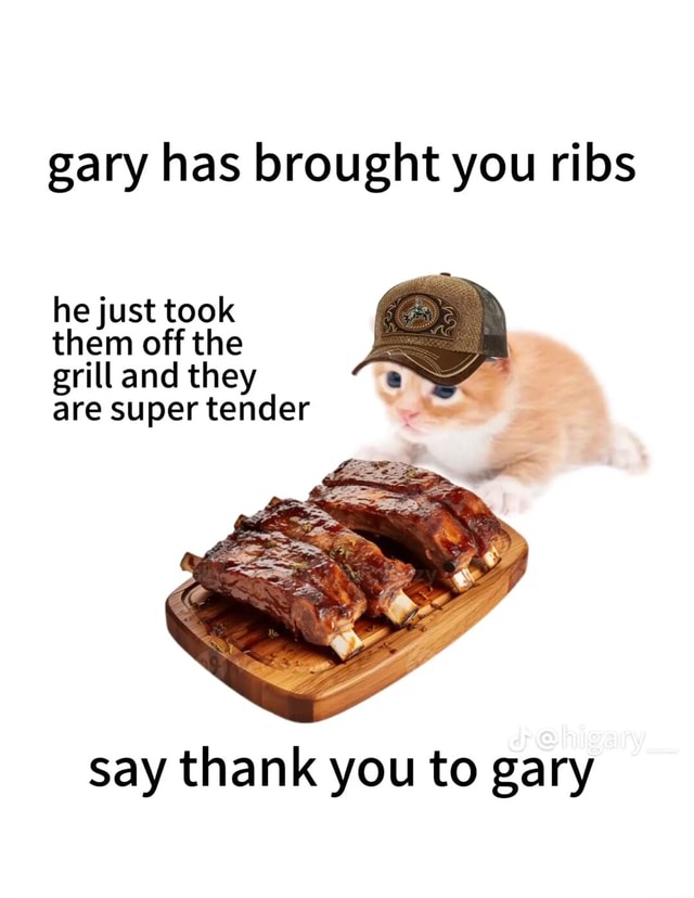 Gary has brought you ribs he just took them off the grill and they are ...