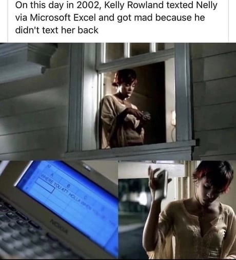 On this day in 2002, Kelly Rowland texted Nelly via Microsoft Excel and ...
