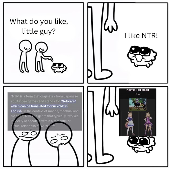 What do you like, little guy? "NTR' is a term that originates from ...