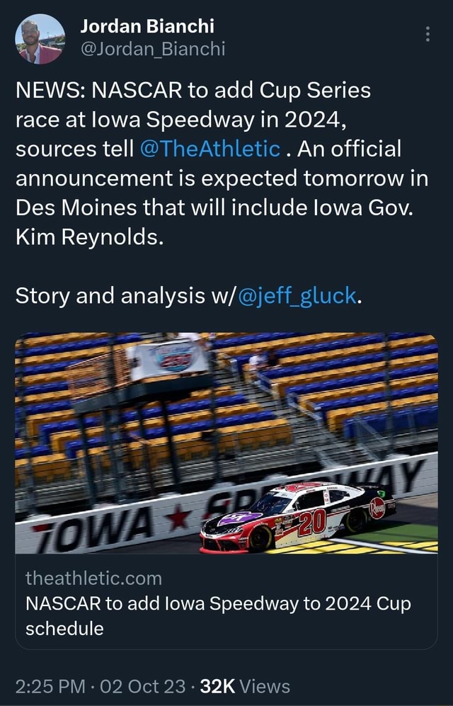 Jordan Bianchi @Jordan _Bianchi NEWS: NASCAR to add Cup Series race at ...