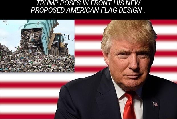 TRUMP POSES IN FRONT HIS NEW PROPOSED AMERICAN FLAG DESIGN , - iFunny