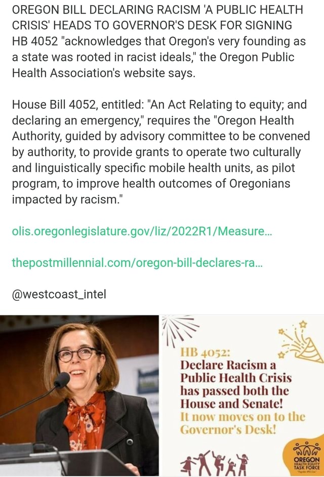 OREGON BILL DECLARING RACISM 'A PUBLIC HEALTH CRISIS' HEADS TO GOVERNOR ...