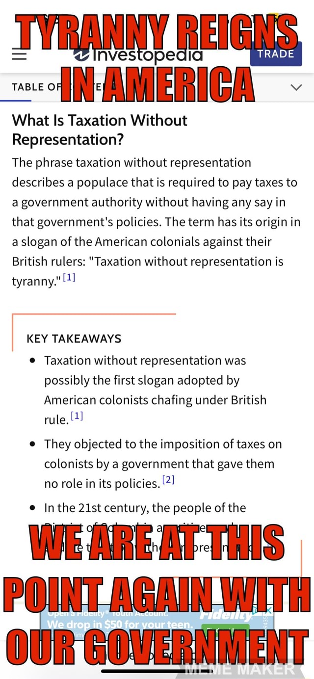 TABLE OF What Is Taxation Without Representation? The phrase taxation ...