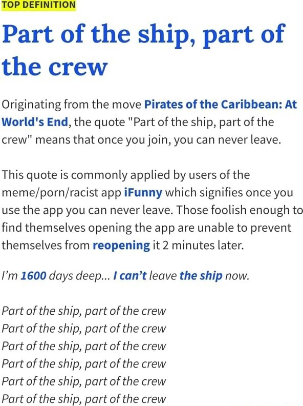 DEFINITION Part of the ship, part of the crew Originating from the move ...