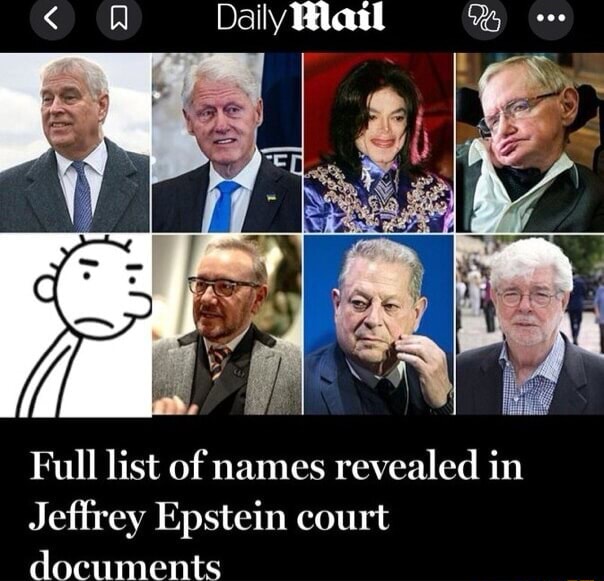 Full list of names revealed in Jeffrey Epstein court documents - iFunny