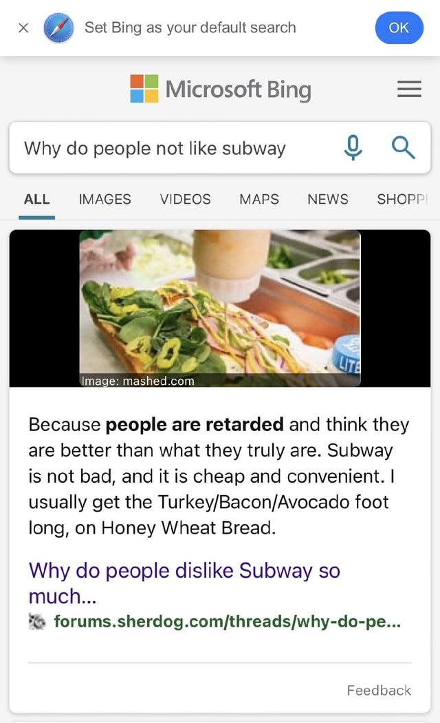 X Set Bing as your default search (aK) Microsoft Bing Why do people not ...