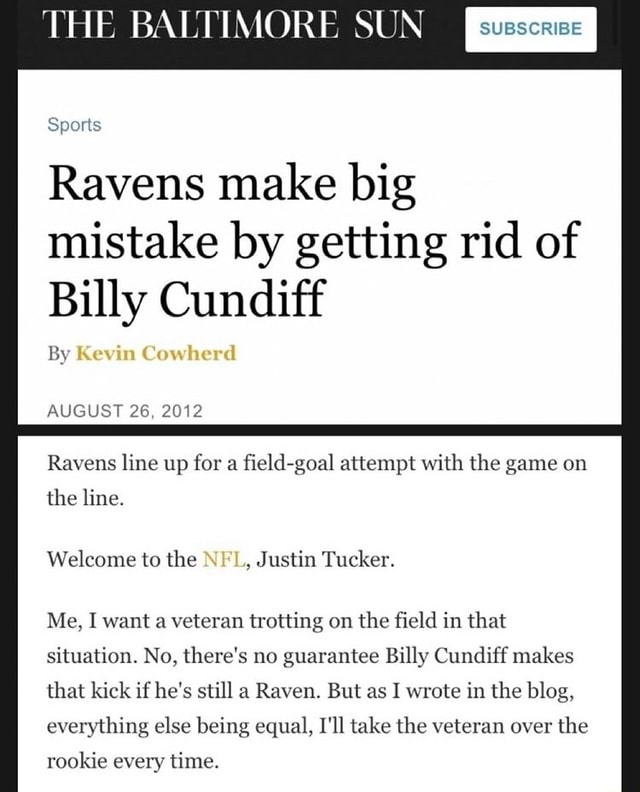 THE BALTIMORE SUN Sports Ravens make big mistake by getting rid of ...