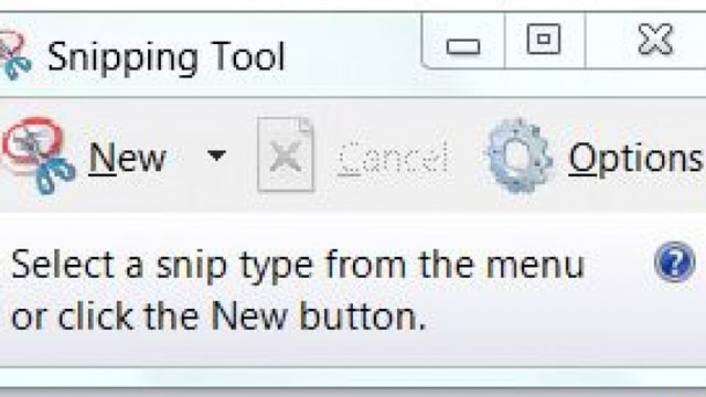 Snipping Tool Mew cancel Options Select a snip type the the menu or ...