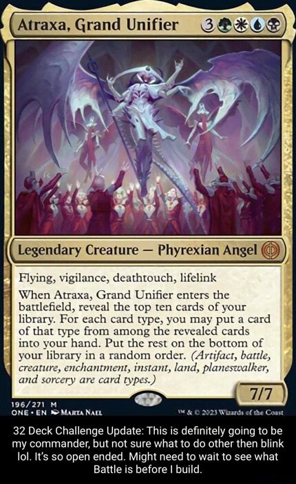 'Atraxa, Grand Unifier 4\ Legendary Flying, vigilance, deathtouch ...