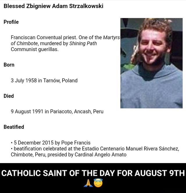 Blessed Zbigniew Adam Strzalkowski Profile Franciscan Conventual priest ...