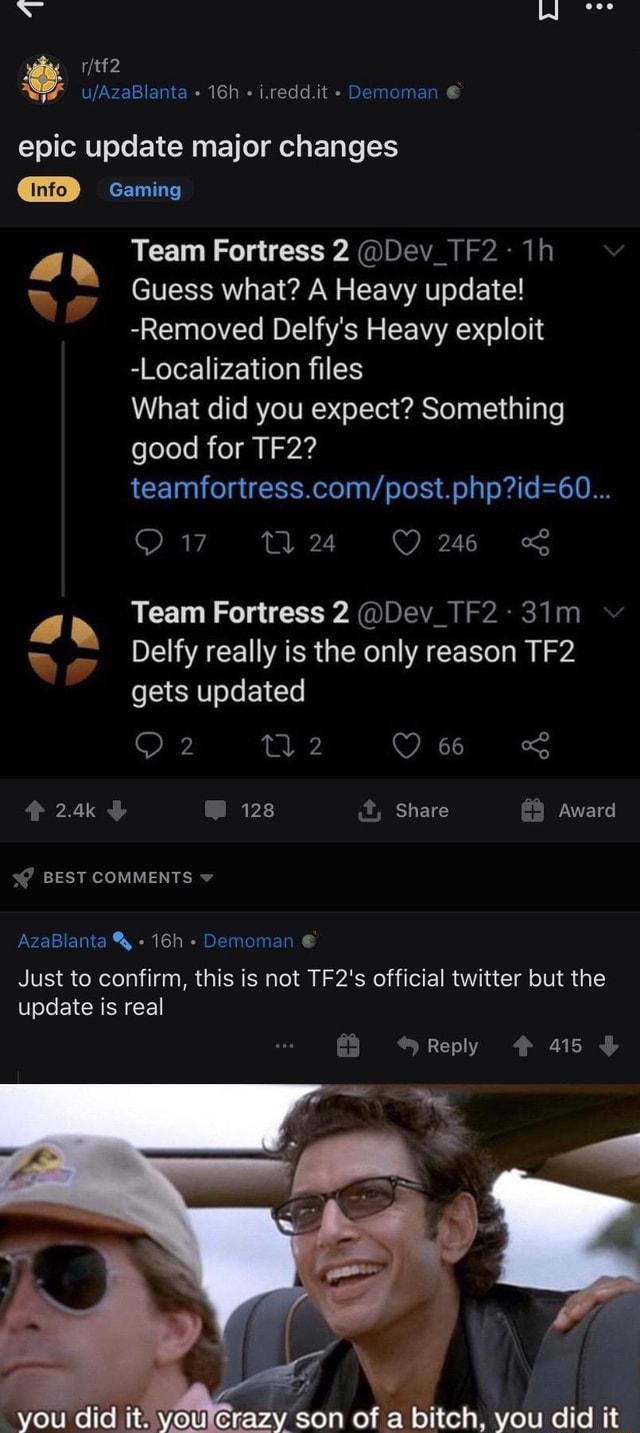 Vv Wi eoo epic update major changes caming Team Fortress 2 @Dev_TF2 ...