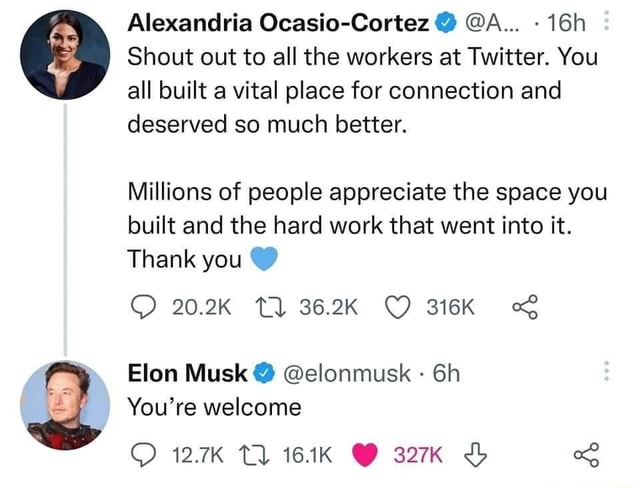 Alexandria Ocasio-Cortez @ @A... - Shout out to all the workers at Twitter. You all built a ...