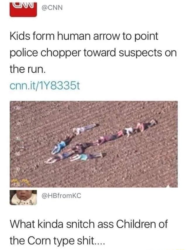 CNY @CNN Kids form human arrow to point police chopper toward suspects ...