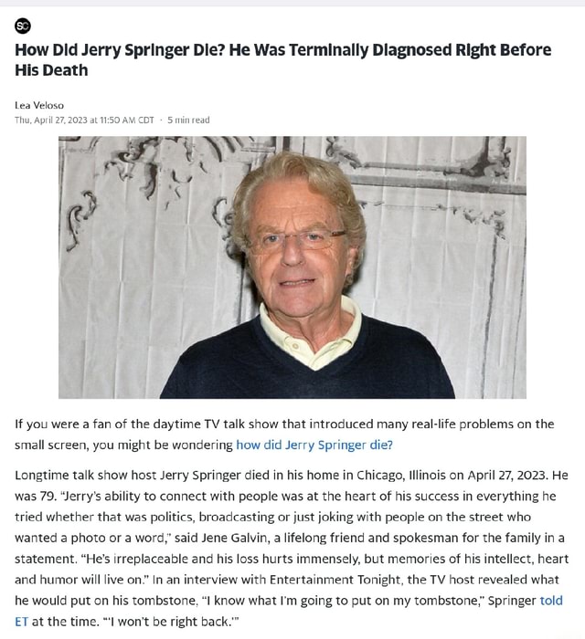 How Did Jerry Springer Die? He Was Terminally Diagnosed Right Before ...