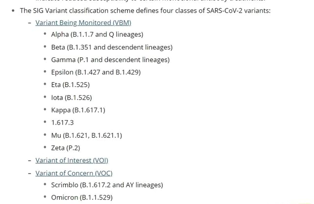 The SIG Variant classification scheme defines four classes of SARS-CoV ...