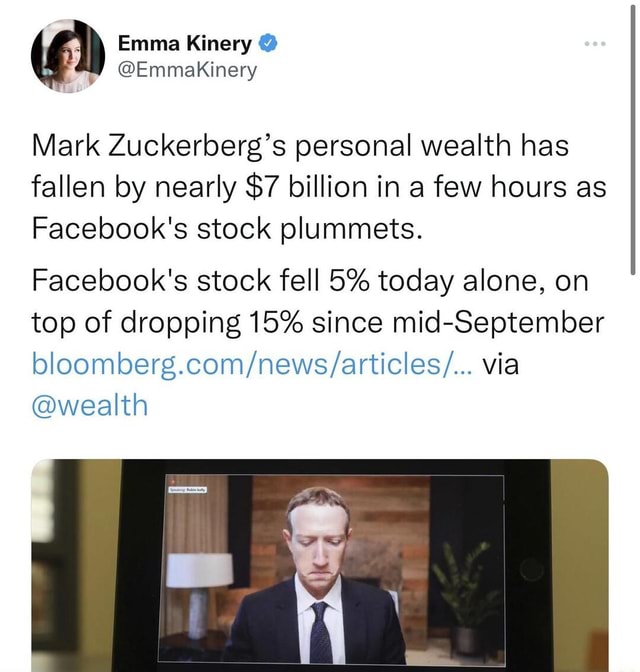 Emma Kinery @ @Emmakinery Mark Zuckerberg's personal wealth has fallen ...
