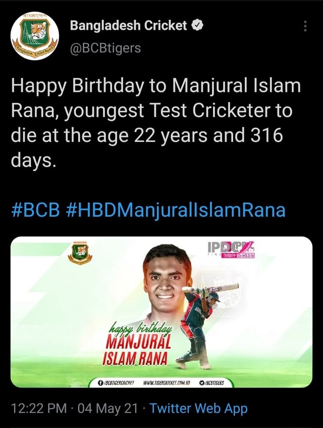 Bangladesh Cricket @ @bBCBtigers Happy Birthday to Manjural Islam Rana ...