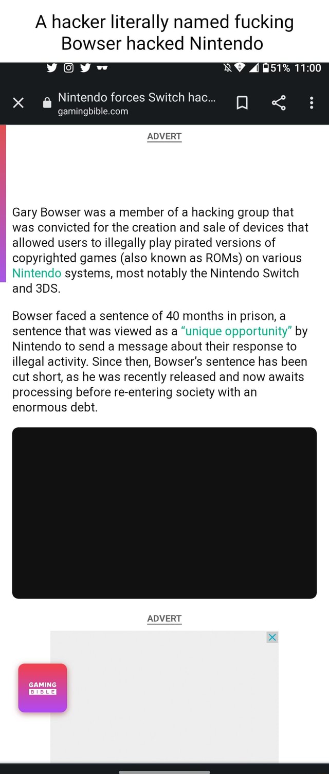 A hacker literally named fucking Bowser hacked Nintendo RY 51% XX @ Nintendo forces Switch hac ...