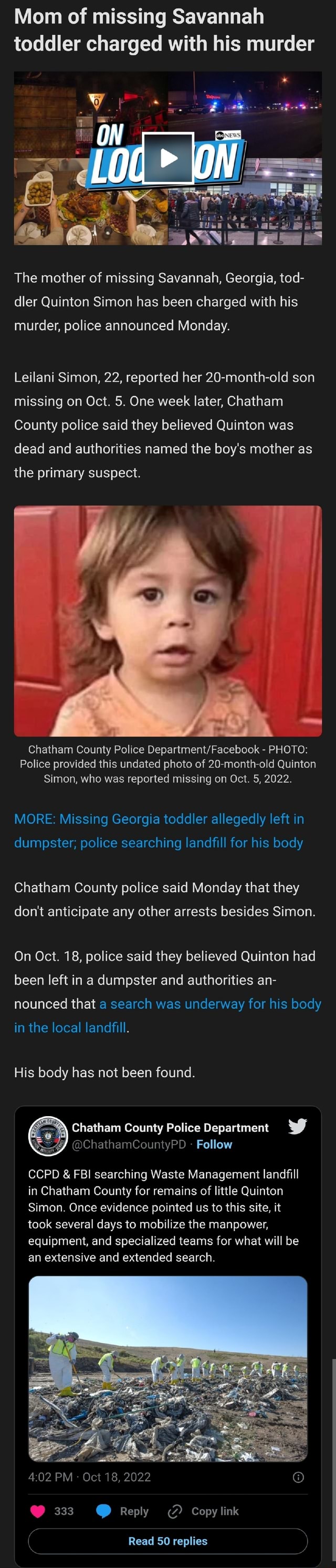 Mom of missing Savannah toddler charged with his murder The mother of ...