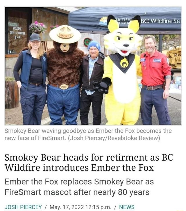 Smokey Bear waving goodbye as Ember the Fox becomes the new face of ...