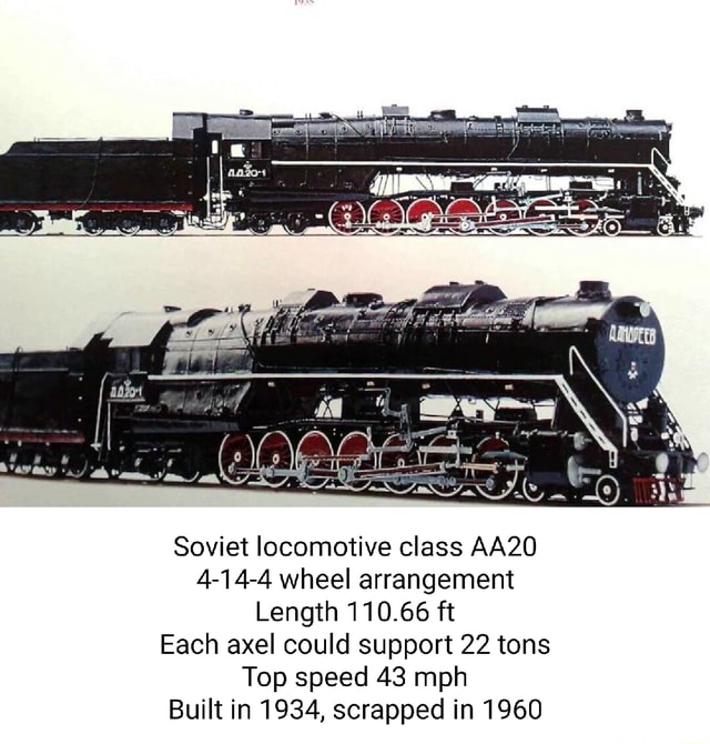 Soviet locomotive class AA20 4-14-4 wheel arrangement Length 110.66 ft ...