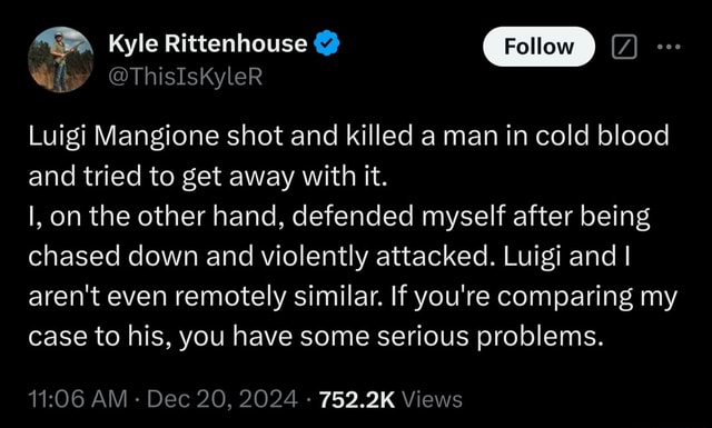 Follow Kyle Rittenhouse Why @ThisIskyleR Luigi Mangione shot and killed ...