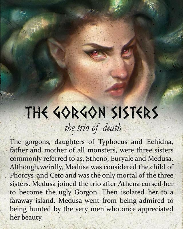 The trio of death The gorgons, daughters of Typhoeus and Echidna ...