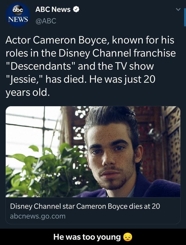 Actor Cameron Boyce, known for his roles in the Disney Channel ...