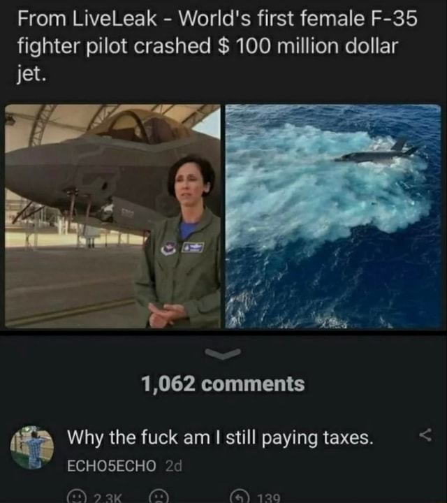 From LiveLeak - World's first female F-35 fighter pilot crashed $ 100 ...