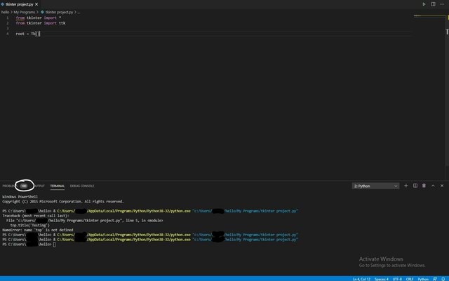 Tkinter project py hello > My Programs > @ tkinter project.py > from ...