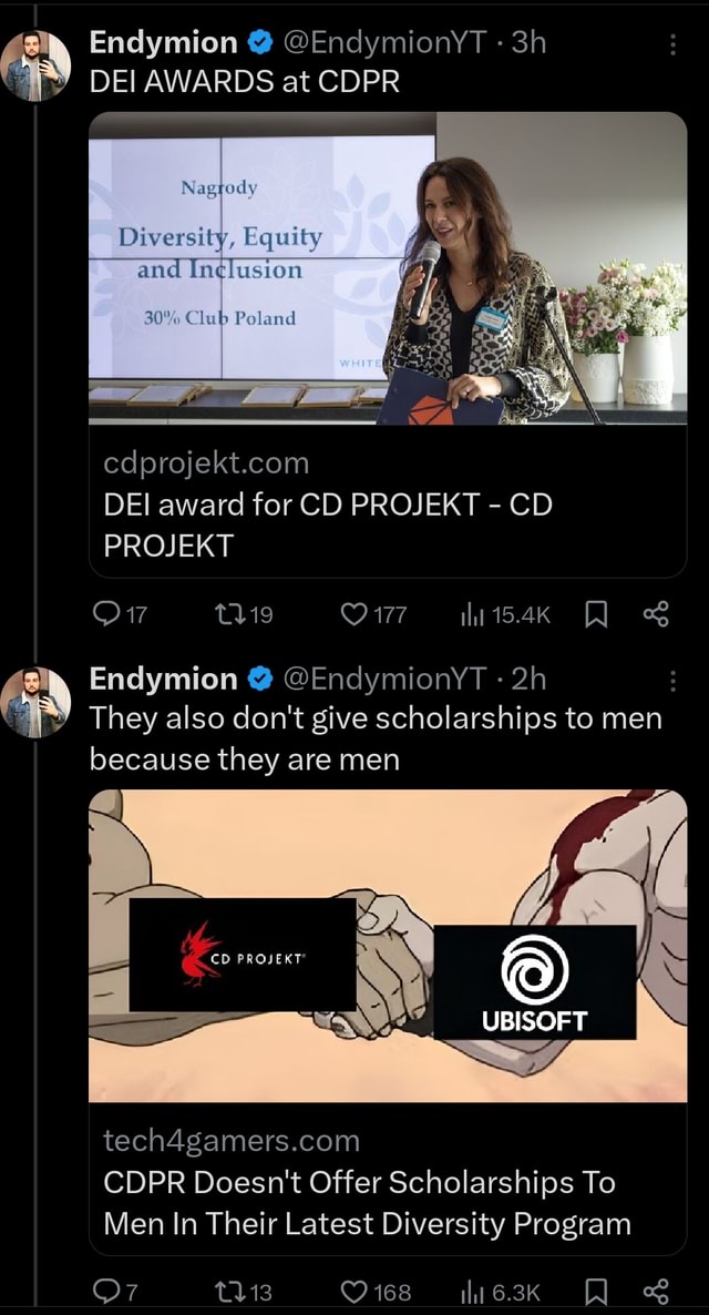 Endymion @ @EndymionyYT DEL AWARDS at CDPR Diversity, Equity and 30% Club Poland cdprojekt.com ...