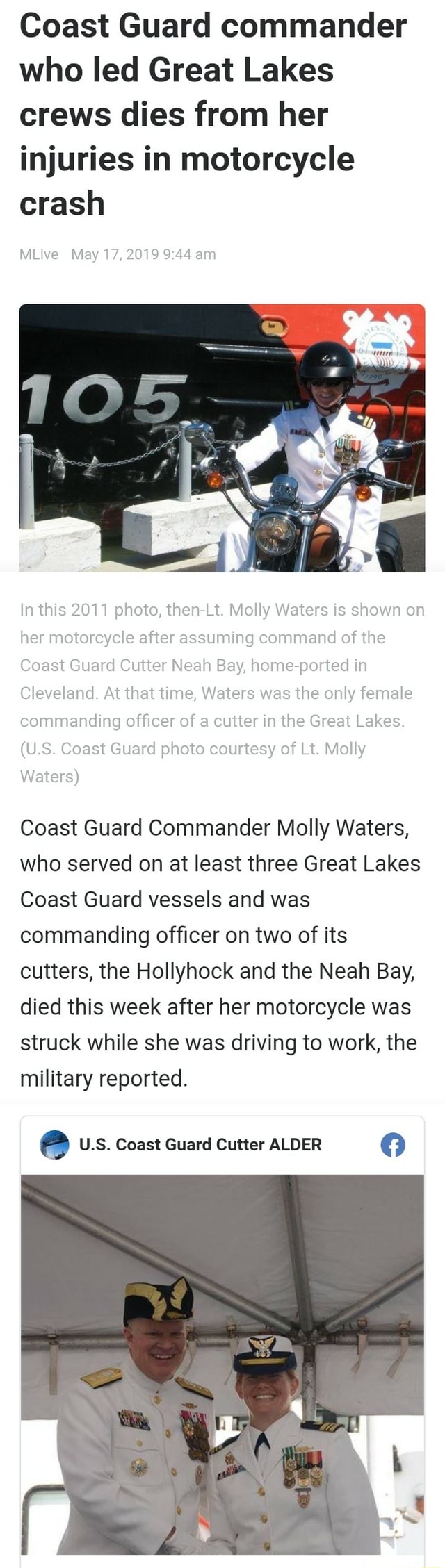 Coast Guard commander who led Great Lakes crews dies from her injuries ...