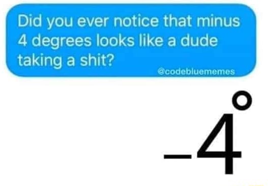 Did you ever notice that minus 4 degrees looks like a dude ...