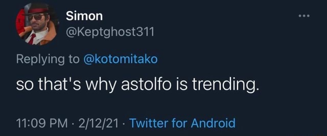 Ax, Simon @kKeptghost311 Replying to @kotomitako so that's why astolfo ...