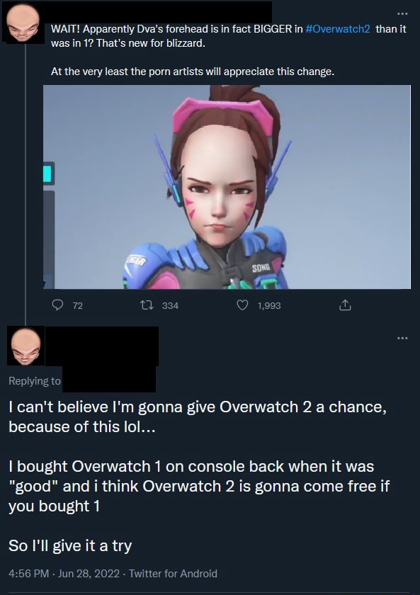 WAIT! Apparently Dva's forehead is in fact BIGGER in #Overwatch2 than ...