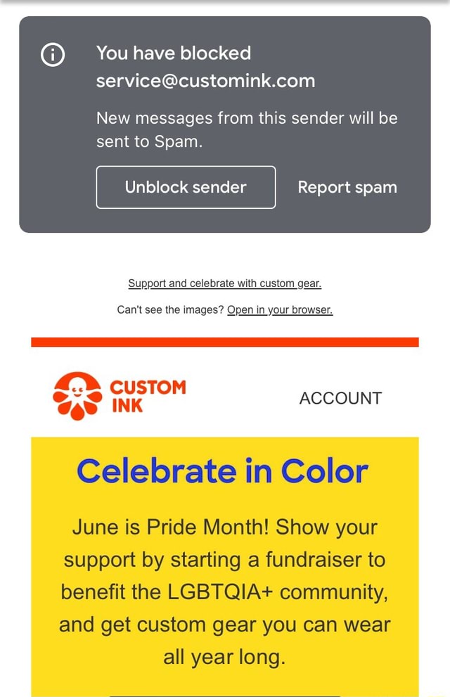 You have blocked New messages from this sender will be sent to Spam ...