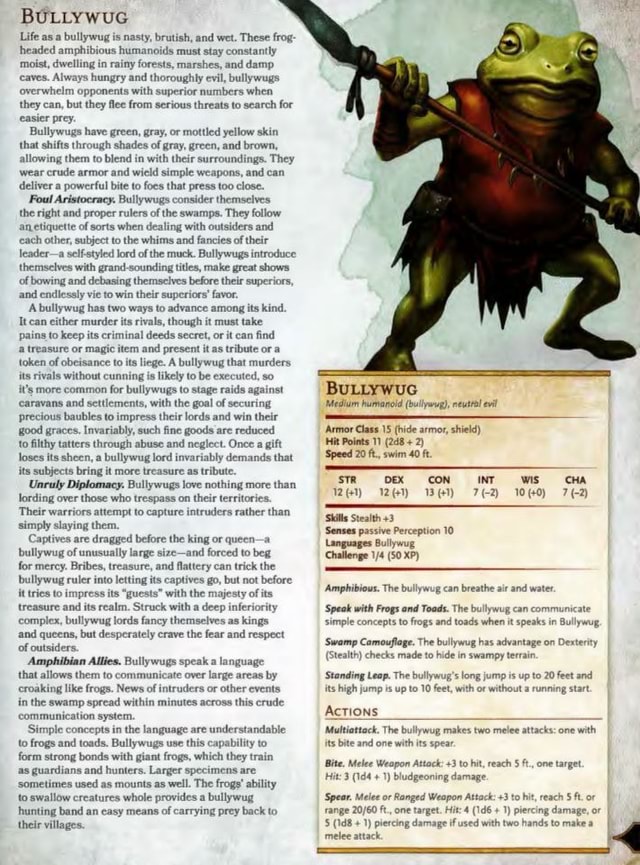 BULLYWUG Life as a bullywug is nasty, brutish, and wet. These frog ...