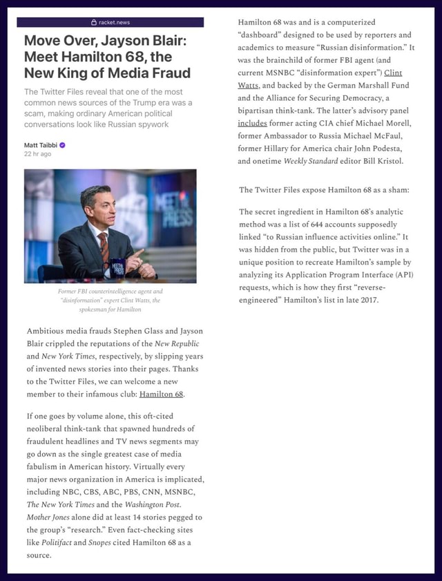 Move Over, Jayson Blair: Meet Hamilton 68, the New King of Media Fraud ...