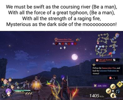 We must be swift as the coursing river (Be a man), With all the force ...