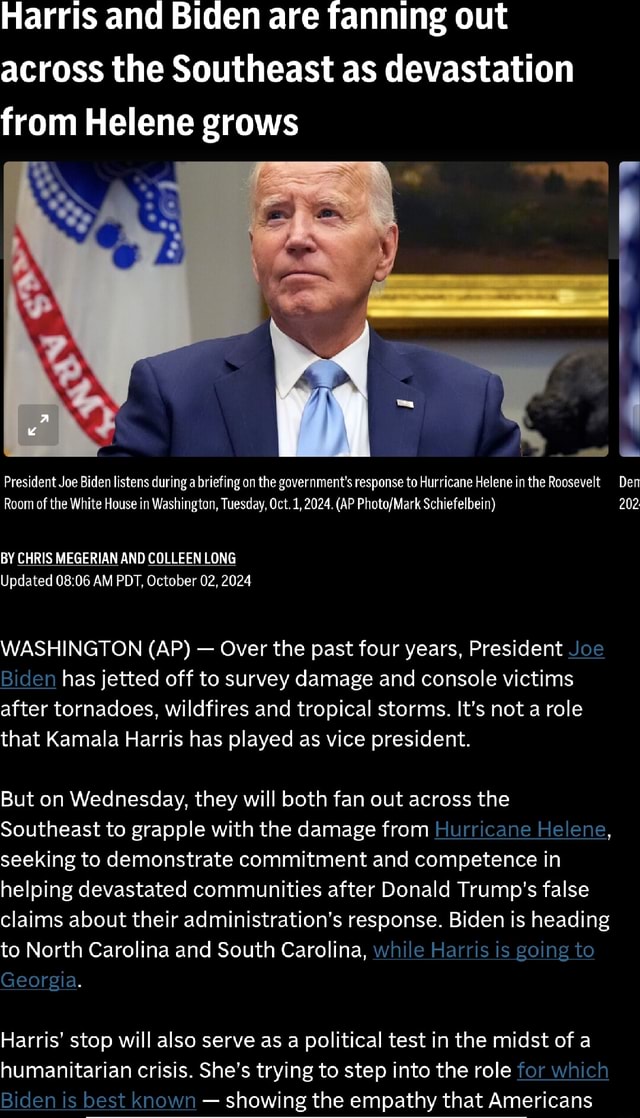 Harris and Biden are fanning out across the Southeast as devastation ...