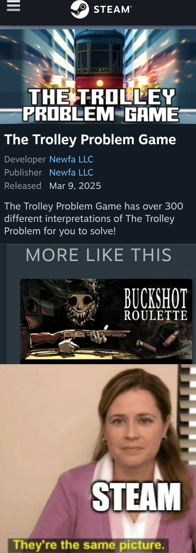 STEAM LEY. MES THE EL PROBLEM The Trolley Problem Game Developer Newfa ...