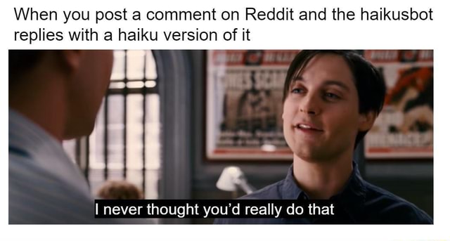 When you post a comment on Reddit and the haikusbot replies with a ...