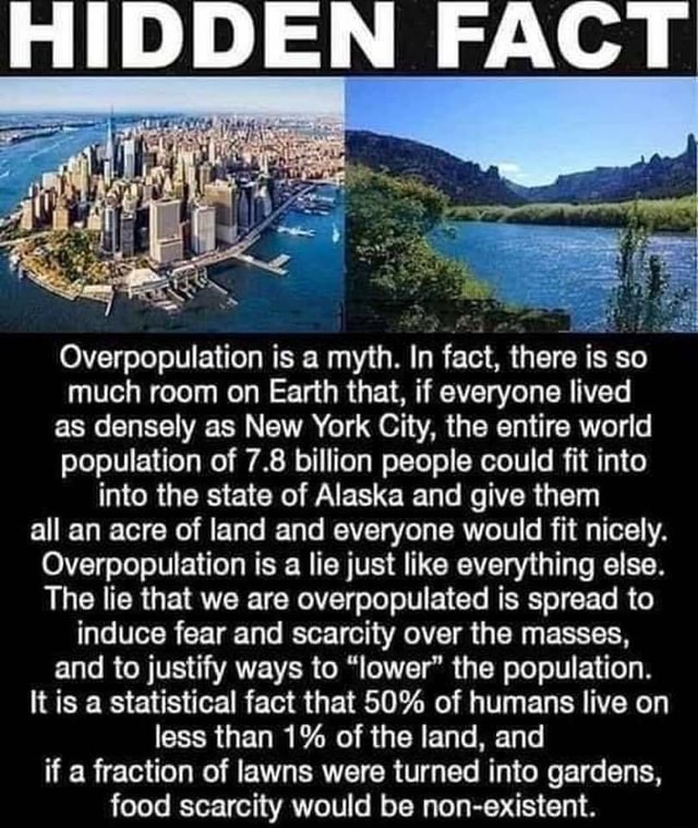 HIDDEN FACT Overpopulation is a myth. In fact, there is so much room on ...