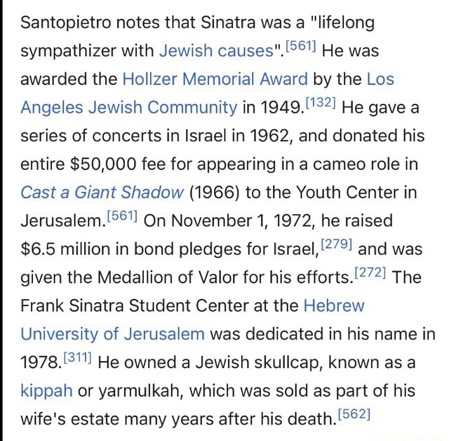 Santopietro notes that Sinatra was a "lifelong sympathizer with Jewish ...