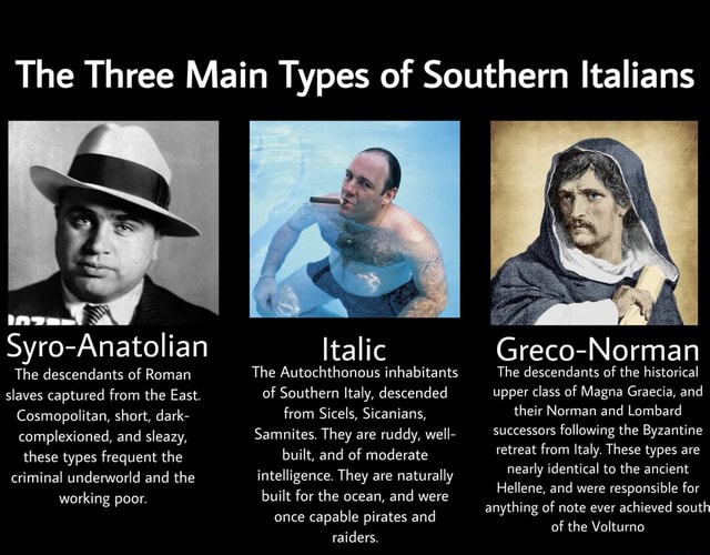 The Three Main Types of Southern Italians Syro-Anatolian Italic The ...